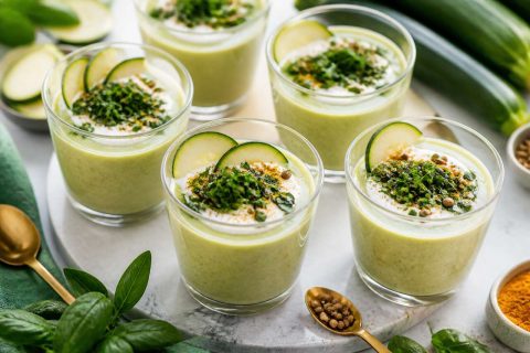 Verrines de soupe froide aux courgettes et curry : recette facile et ...